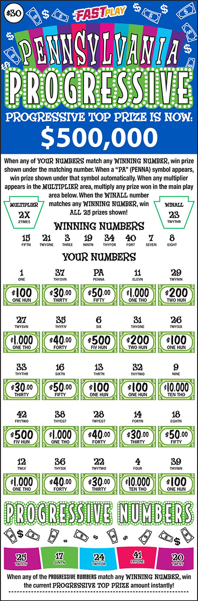 Play PA Lottery Fast Play - Pennsylvania Progressive