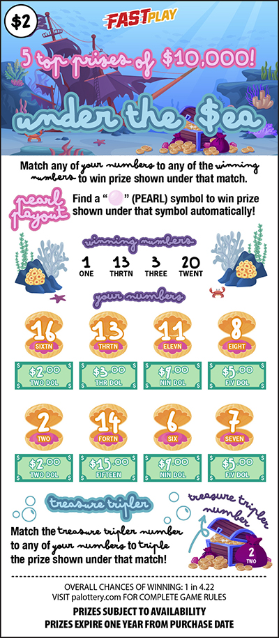 Play PA Lottery Fast Play - Under the $ea