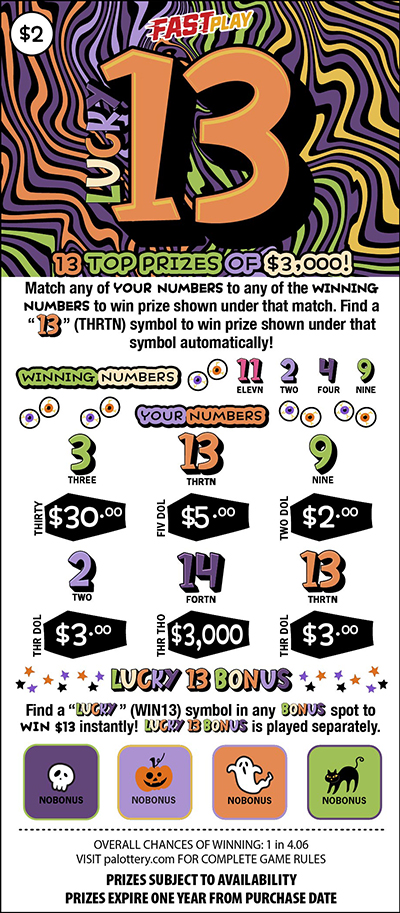 Play PA Lottery Fast Play - Lucky 13