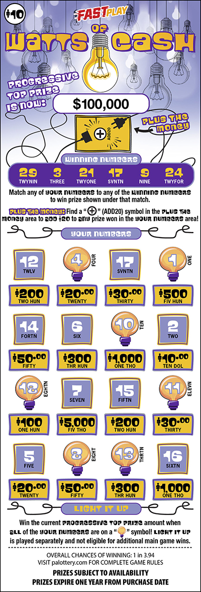 Play PA Lottery Fast Play - Watts of Cash