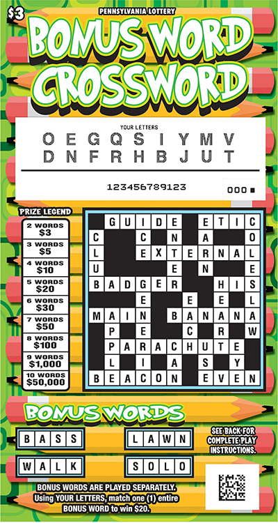 Pennsylvania Lottery - Scratch-Offs - Bonus Word Crossword
