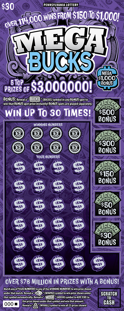 Play PA Lottery Scratch-Offs - Mega Bucks