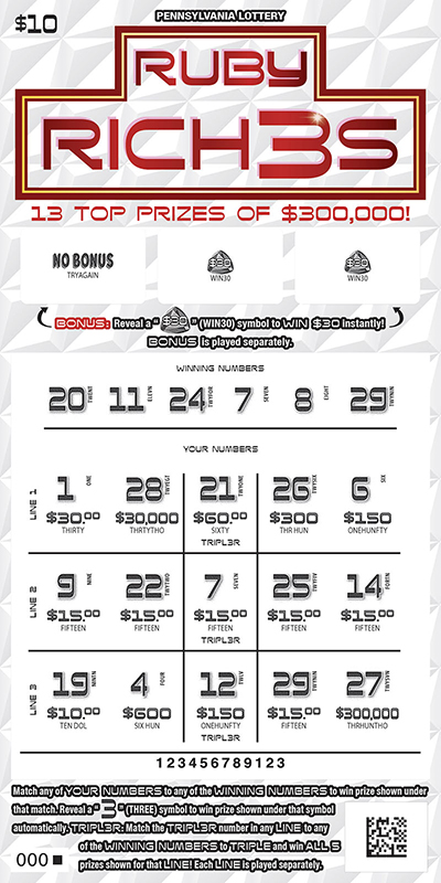 Play PA Lottery Scratch-Offs - Ruby Rich3s