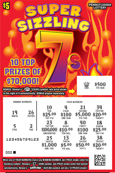 Play PA Lottery Scratch-Offs - Super Sizzling 7s*