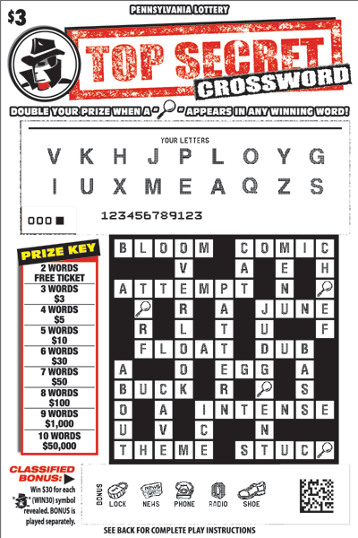 Play PA Lottery Scratch-Offs - Top Secret Crossword